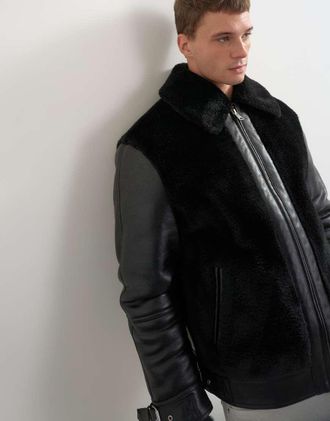 Topman Jacke aus Lammfellimitat in Schwarz