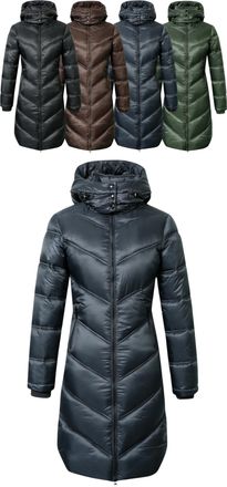Covalliero Damen Steppmantel | Wintermantel mit Kapuze | Reitmantel mit Reitschlitz | wasserabweisender Damen Mantel mit üppiger Wattierung | Reitbekleidung in D