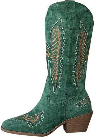 Generic Bottes de cowboy pour femme - En cuir - Confortables - Demi-hautes - En cuir - Bottes western mi-hautes - Bottines de cowboy - Pour lextérieur - Noire