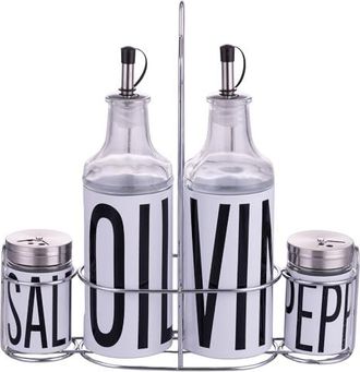 Villa D'Este Home Tivoli Bigismore Salz- und Pfefferstreuer Set aus Glas und Edelstahl, Eisenst&auml;nder, wei&szlig;, Bigismore