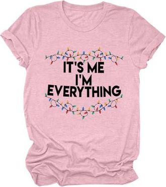 Generic 2026 T-shirt décontracté à manches courtes et col rond pour femme avec imprimé de Noël, rose, XXL