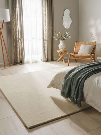 benuta Nest Wollteppich Bent - Creme 250x350 cm - 100% Wolle handgekn&uuml;pft - Rechteckig & im Style: Uni, Hygge & Cozy, Minimalistisch, Natural - Pflegeleicht 