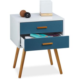 Relaxdays Relaxdays - Commode r&eacute;tro style design nordique scandinave 2 tiroirs armoire blanc turquoise HxlxP: 58 x 41 x 48 cm, laqu&eacute; mat blanc turquoise