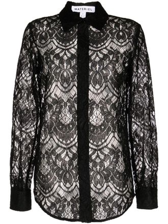 Matériel haut en dentelle à manches longues - Noir