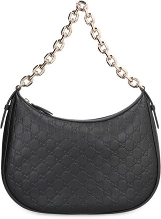 Gucci Womens Shoulder Bag Gg Emblem Black Leather Calf Bucket