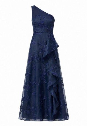 Adrianna Papell Abendkleid Embroidered Ruffle Gown Romantisches, besticktes Ein-Schulter-Kleid