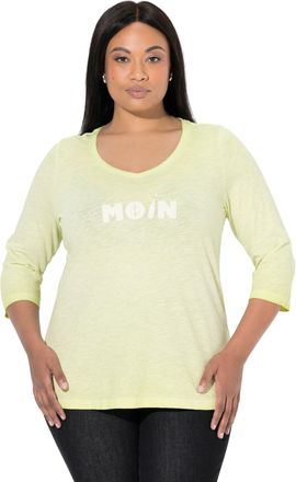 Ulla Popken Damen gro&szlig;e Gr&ouml;&szlig;en &Uuml;bergr&ouml;&szlig;en Plus Size Shirt, Moin, V-Ausschnitt, 3/4-Arm limettengr&uuml;n 58+ 846737404-58+