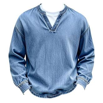 Generic Sweat-shirt l&eacute;ger pour homme - Col en V - Manches longues - Grande taille - V&ecirc;tements classiques tendance - T-shirt d&eacute;contract&eacute; et tendance pour homme