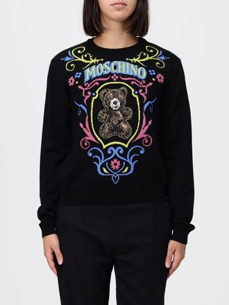 Moschino Rundhalspullover aus reiner Merinowolle mit Teddy-Bear-Jacquard-Logo