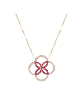 Dkeniz Dkeniz Kette 925 Sterling Silber vergoldet rot Gl&auml;nzend 42+3cm Zirkonia Wei&szlig;