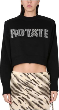 Rotate Rotate Birger Christensen, Femme, Sweatshirts et sweats &agrave; capuche, Noir, Taille: 38 FR Pull En Maille Ferme Avec Logo En Strass