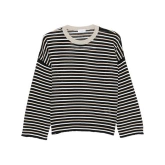 Brunello Cucinelli Femme, Pulls, Noir, Taille: 42 FR Pull ray&eacute; &agrave; col rond