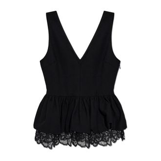 Rotate Rotate Birger Christensen - Top &agrave; bordure en dentelle - Femme - Tops - Noir - Taille: 40 FR