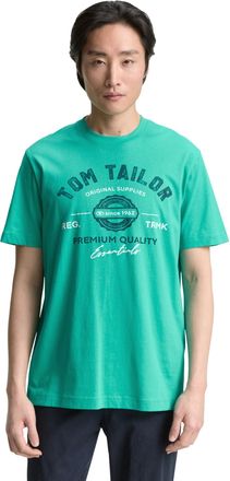Tom Tailor Herren 1037735 T-Shirt aus Baumwolle mit Logo-Print, 11137-Peacock Green, S
