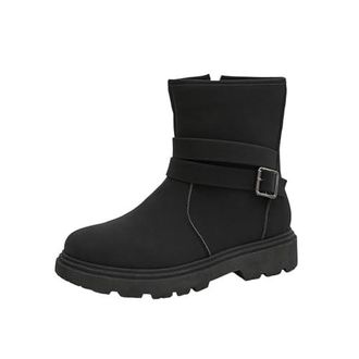 Generic Bottines larges pour femme d&eacute;contract&eacute;es et confortables - Couleur unie - Bout rond - Fermeture &eacute;clair lat&eacute;rale - Talon bas - Noir et marron, Noir, 37