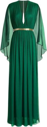 Alberta Ferretti Femme, Robes, Vert, Taille: 42 FR Longue Robe de Soie avec Cape D&eacute;nudant les &Eacute;paules