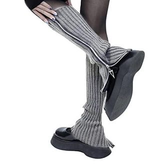 Generic Chauffe-pieds Pantoufles côtelées tricotées Jambières Fermeture éclair latérale Chaussettes de bottes de couleur unie Étudiant Couvre-pieds Hauteur ge