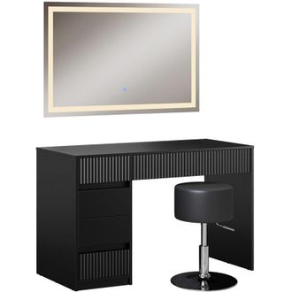 Vicco Coiffeuse Omira, Noir, 120 cm avec miroir led et tabouret