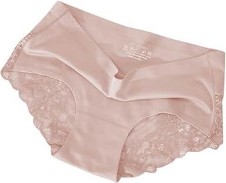 Generic Slip Taille Moyenne en Soie glac&eacute;e pour Femmes, Dentelle sans Couture, Entrejambe en Coton, Sexy, Respirant, Grande Taille Culotte Shorty Femme Haut B