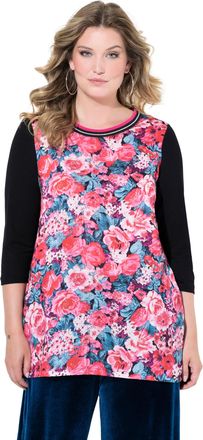 Miamoda Damen gro&szlig;e Gr&ouml;&szlig;en &Uuml;bergr&ouml;&szlig;en Plus Size Blusenshirt, Satin mit Bl&uuml;tenmuster, Jerseyr&uuml;cken hibiskuspink 50 835780510-50