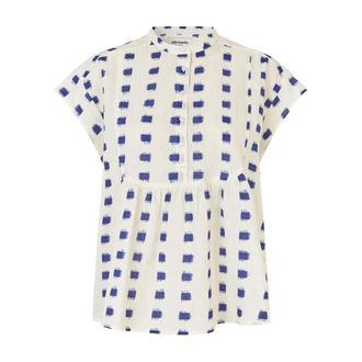 Lollys Laundry Femme, Blouses et Chemises, Multicolore, Taille: 36 FR Haut Imprim&eacute; Bleu Peint &agrave; la Main