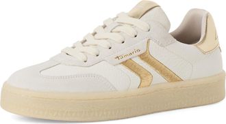 Tamaris Damen Low-Top Sneaker, Frauen Sneaker,Wechselfu&szlig;bett,Comfort Lining,Schleifen,Strass-Steine,schwarz,braun,Rose,White/LT.Gold,39 EU