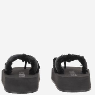 Balenciaga Womens Sandals Jet Lag Brushed Satin Black Slippers Flat Shoes