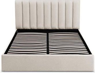 Menzzo Songe Bett mit Stauraum + Lattenrost, Stoffbezug Beige 160cm