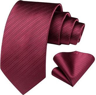 Hisdern Cravate Homme Mariage F&ecirc;te Ray&eacute;e Cravate et Mouchoir Ensemble, Rouge, Taille Unique