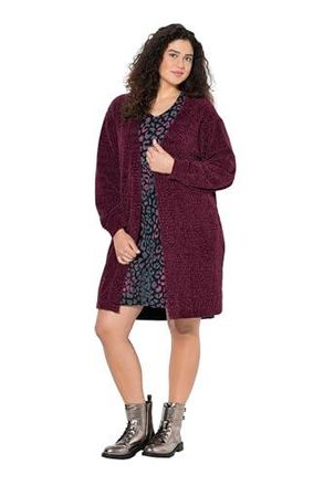 Ulla Popken Chenille-Strickjacke Pull-Over, Bordeaux fonc&eacute;, 54-56 Femme