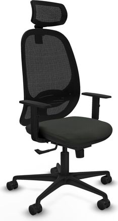 Piqueras y Crespo Schreibtischstuhl aus schwarzem Mesh mit 1D-Armen, h&ouml;henverstellbare Lendenwirbelst&uuml;tze und h&ouml;henverstellbares Kopfteil, Schwarz / Schwarz
