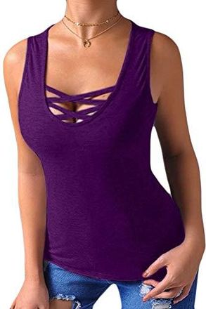 ORANDESIGNE Top Femme Ete sans Manches Couleur Unie Sequin Débardeurs Casual Mode Camisole Haut C Violet 42