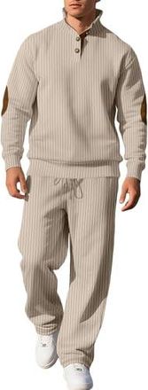 Generic Survêtement décontracté à rayures pour homme 2 pièces avec col et jogging pour sport de plein air, survêtement dautomne et dhiver 2025, kaki, S