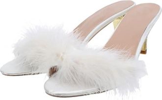 Supvox Pantoufles &Eacute;l&eacute;gantes D&eacute;t&eacute; pour Femmes &agrave; Talons Aiguilles en Peluche Beige Clair, Pointure 40, Sandales Ouvertes D&eacute;contract&eacute;es pour Shopping Et Bureau