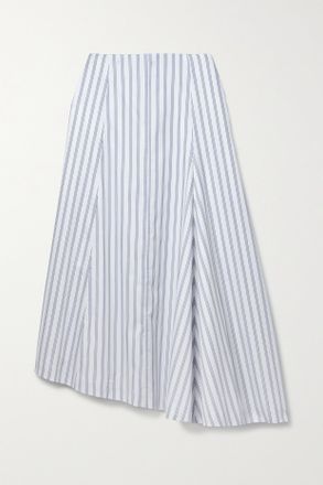 Nellie Partow Jupe Midi Asym&eacute;trique En Serge De Coton &Agrave; Rayures Ivy - Gris