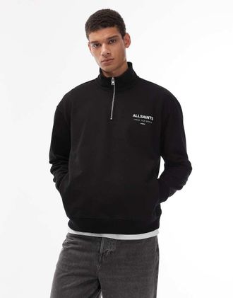 AllSaints Underground - Sweatshirt in Schwarz mit kurzem Rei&szlig;verschluss