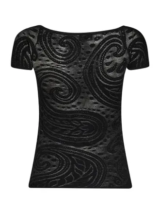 Etro Womens Off-The-Shoulder Knit Top Black Paisley Viscose Sweater