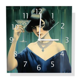 Wallario Design-Wanduhr Cocktailabend aus Glas, Motiv-Uhr Größe 30 x 30 cm, weiße Zeiger