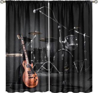 Generic 3D Vorhang Blickdicht Gardinen Mit Ösen - Musikinstrument Gitarre 140X160 cm (B + H) Polyester Geräuschreduzierung Thermovorhang Verdunklungsvorhänge 