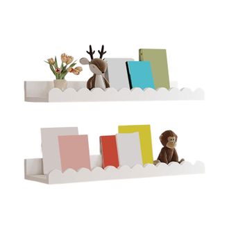 Generic Wand B&uuml;cherregal - 2 Teile Holz Organizer, Schwimmende Lagerst&auml;tte, Dekorative Display-Leiste, Gebogene Kante Wand | F&uuml;r Kinder Schlafzimmer Kinderzim