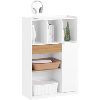 SoBuy STR11-WN Bibliothèque avec Tiroir, Bureaux, Petite Bureau avec Étagères de Rangement, Étagère de Bureau, Placard de Rangement, avec 1 Tiroir et 1