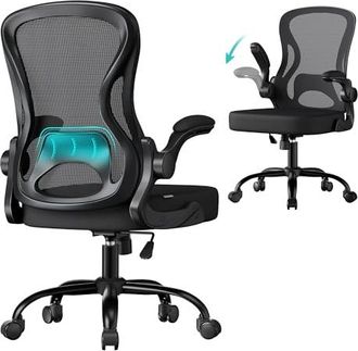 Songmics B&uuml;rostuhl ergonomisch, Drehstuhl mit Netzgewebe, Schreibtischstuhl mit Lendenst&uuml;tze, Wippfunktion, klappbare Armlehnen, f&uuml;r Arbeitszimmer, Schlafzimme