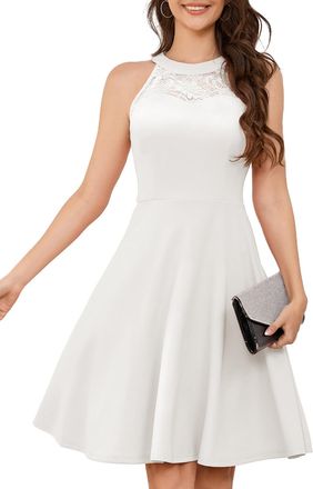 Bbonlinedress BBONL INEDRESS Abendkleider elegant f&uuml;r Hochzeit Sommerkleid Damen Neckholder festliches Kleid Brautjungfernkleider Jugendweihe Kleider wei&szlig;es Ballkle