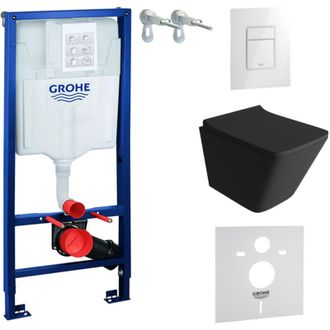 Domino grohe wc Set mit Vorwandelement, Wand-WC und Sp&uuml;lknopf