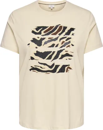 Only Carmakoma Kurzarmshirt ONLY CARMAKOMA CARBOOSTERY LIFE SS REG TEE JRS BS, Damen, Gr. L, birch print:graphic animal, Jersey, Obermaterial: 100% Baumwolle, bedruc