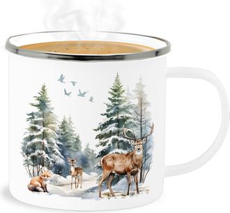 Shirtracer Emaille Becher Blechbecher - Weihnachtstasse Tasse - Winterwald Tiere Motiv I Winter Geschenk Winterzeit I Winterlandschaft I Waldtiere Fuchs Reh Hirs
