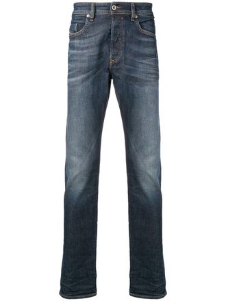 Diesel jean droit &agrave; effet d&eacute;lav&eacute; - Bleu