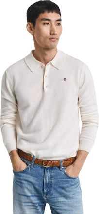 GANT Poloshirt f&uuml;r Herren, Schafwolle, Lang&auml;rmlig (Cremefarbe)