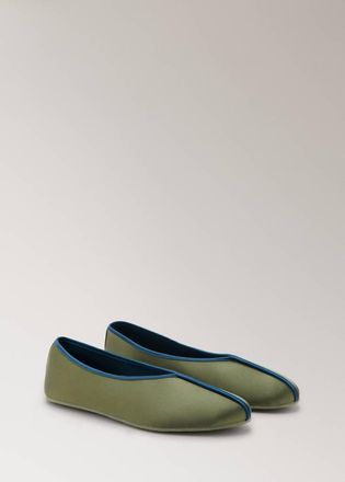Mango Ballerines en satin passepoil contrast&eacute; olive - Femme - 36 - MANGO