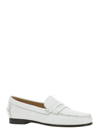 Sebago Womens White Leather Loafers With Bevelled Toe Calf